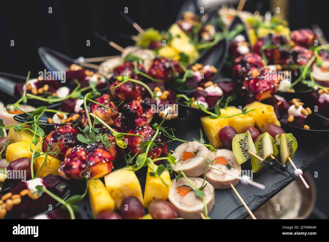 Luxury catering table, beautifully decorated banquet with variety of ...