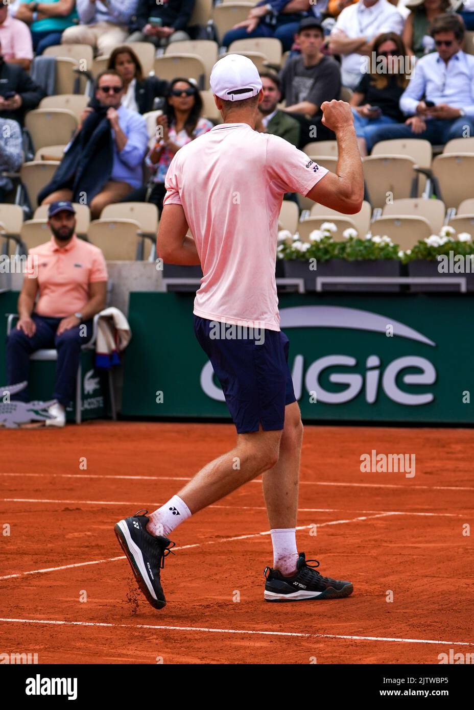 Professional tennis player Hubert Hurkacz of Poland in action during his men's round 4 match ...