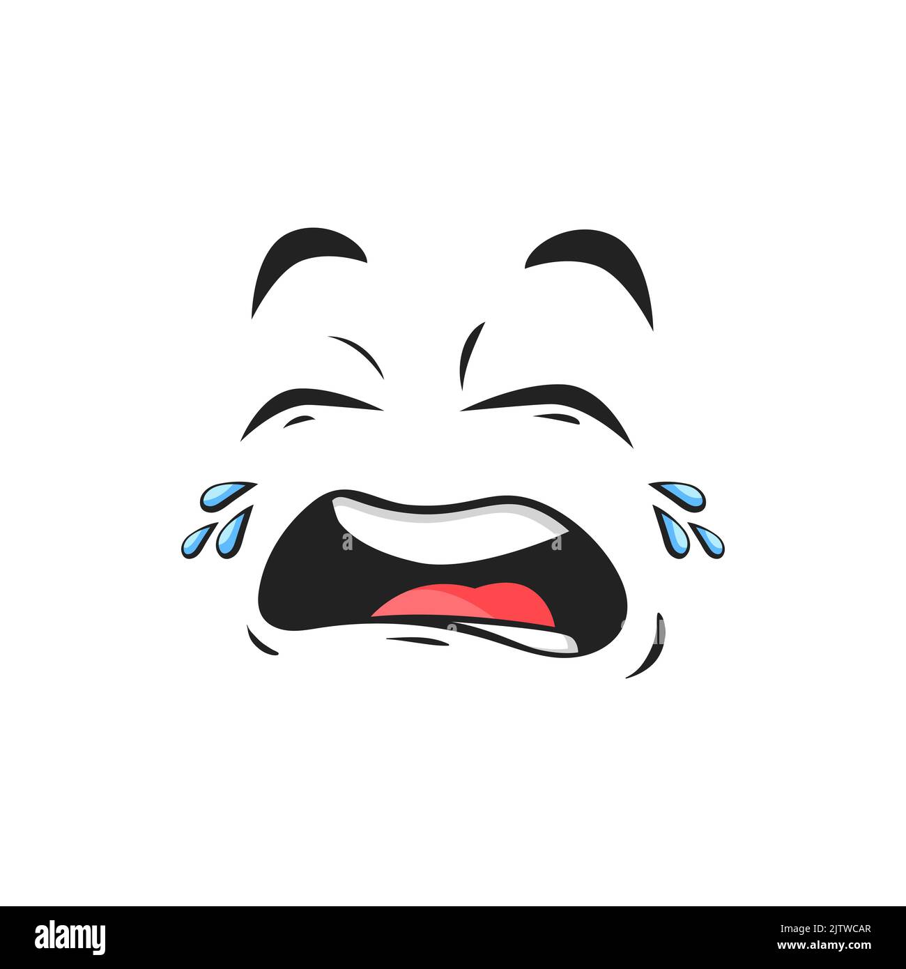 Cartoon crying face, upset emoji with tears falling from eyes. Vector ...