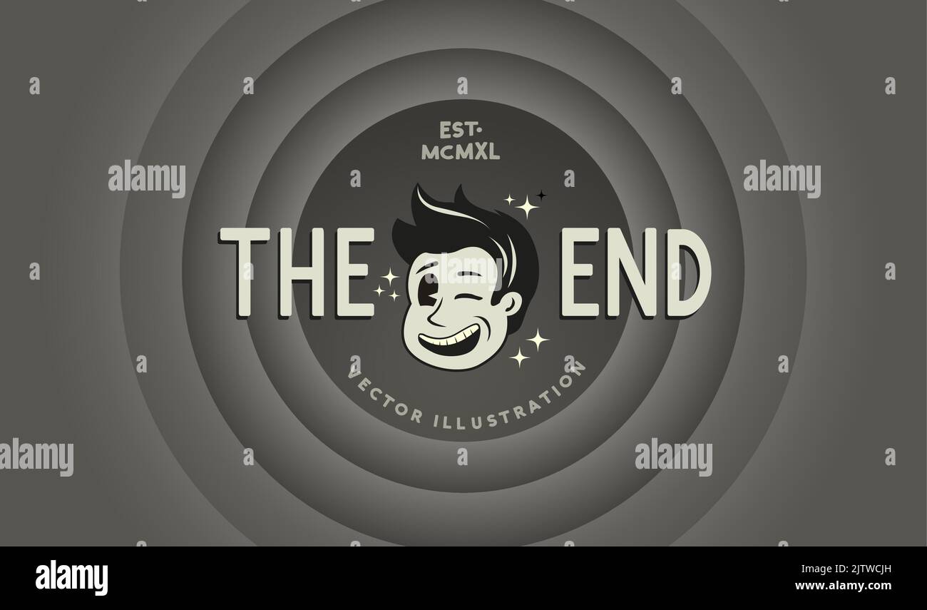 The End - Vintage film cartoon style ending background with a winking ...