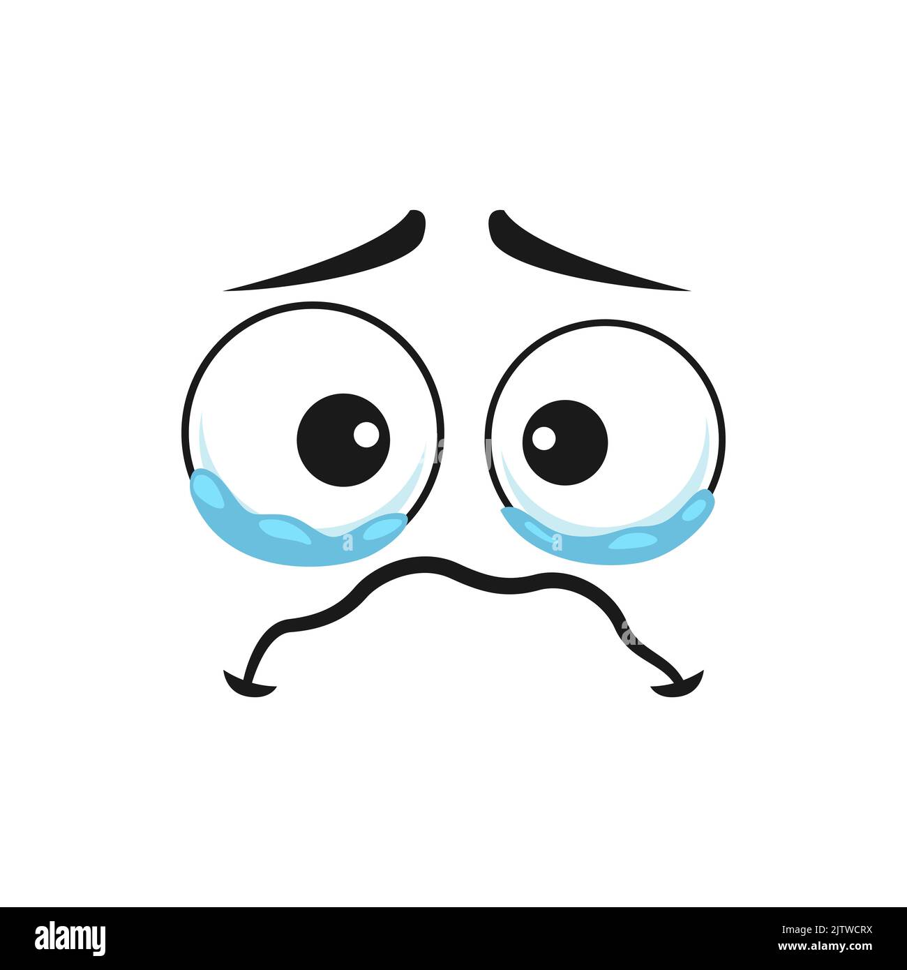 Cartoon crying face emoji with tears in wet round eyes and trembling ...