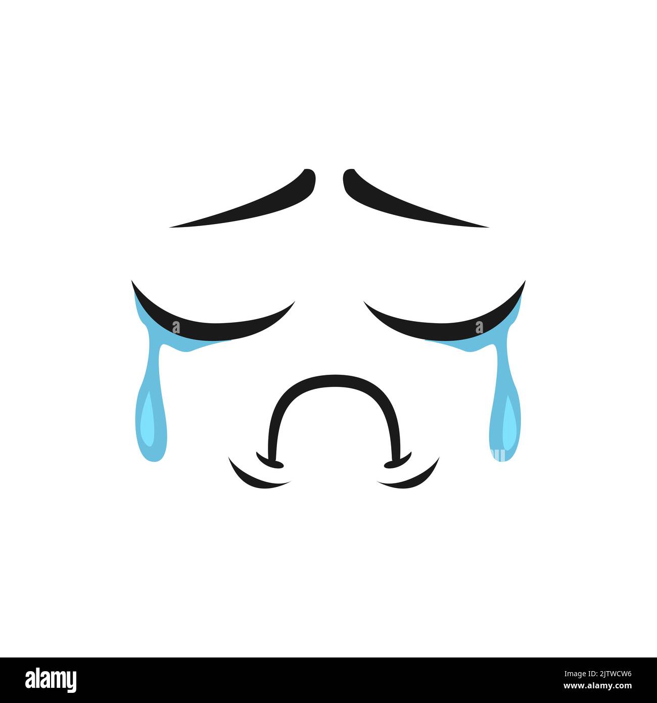 Cartoon crying face with tears dripping from wet closed eyes. Vector ...