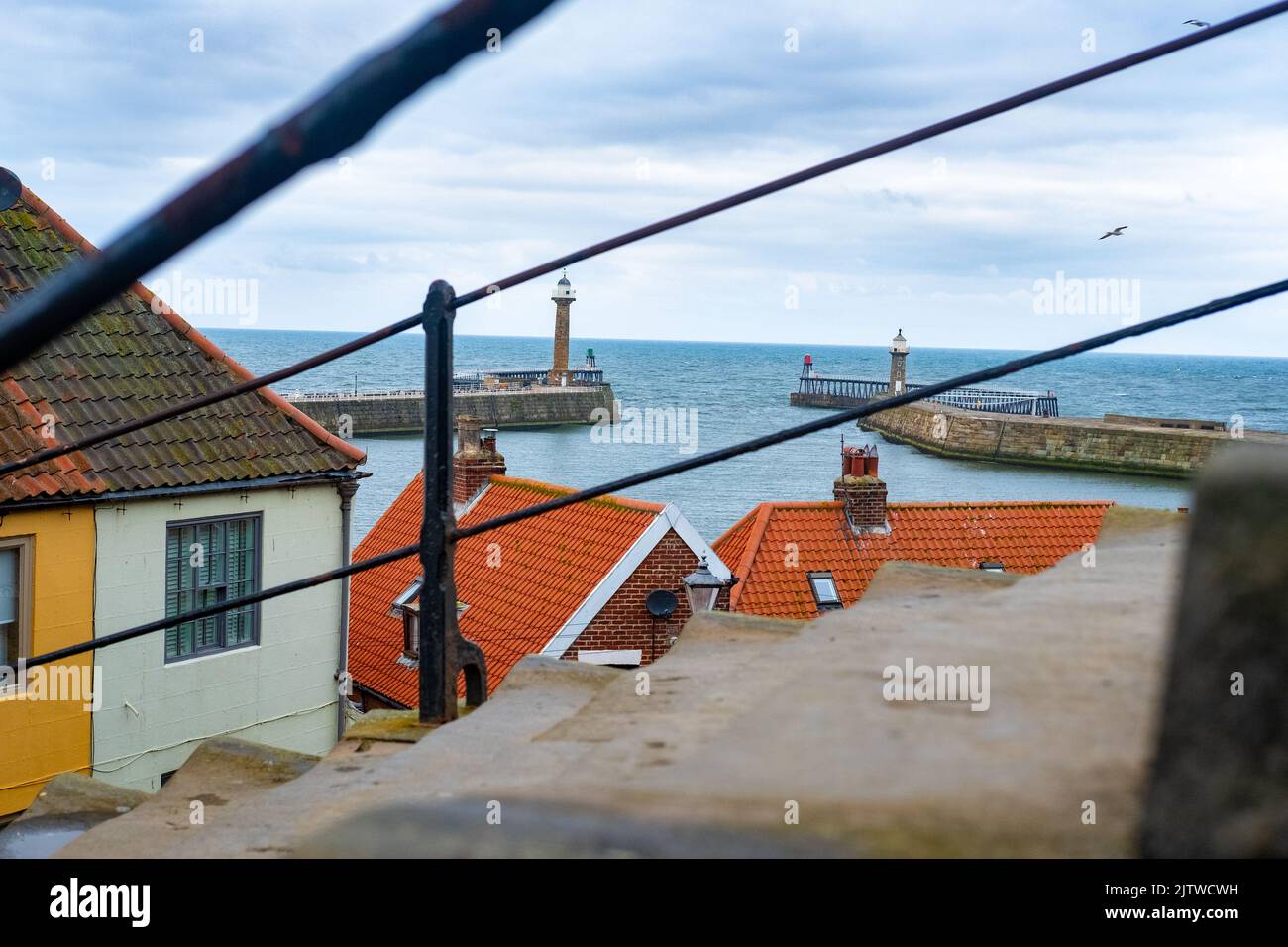 Whitby Harbour and the "99 Steps Stock Photo - Alamy