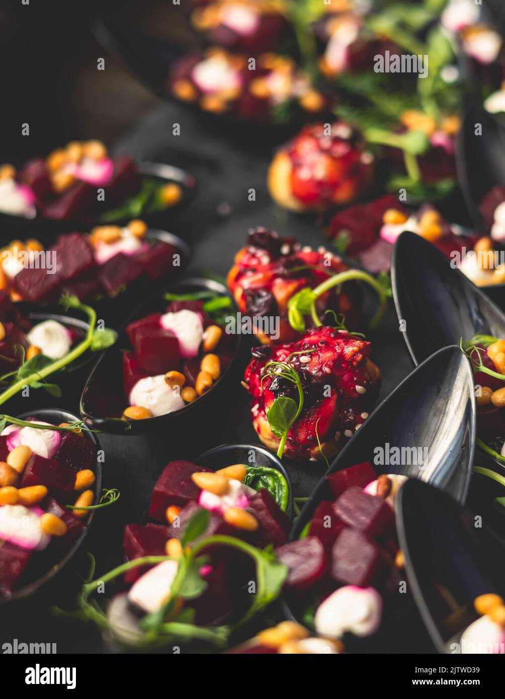 Luxury catering table, beautifully decorated banquet with variety of ...