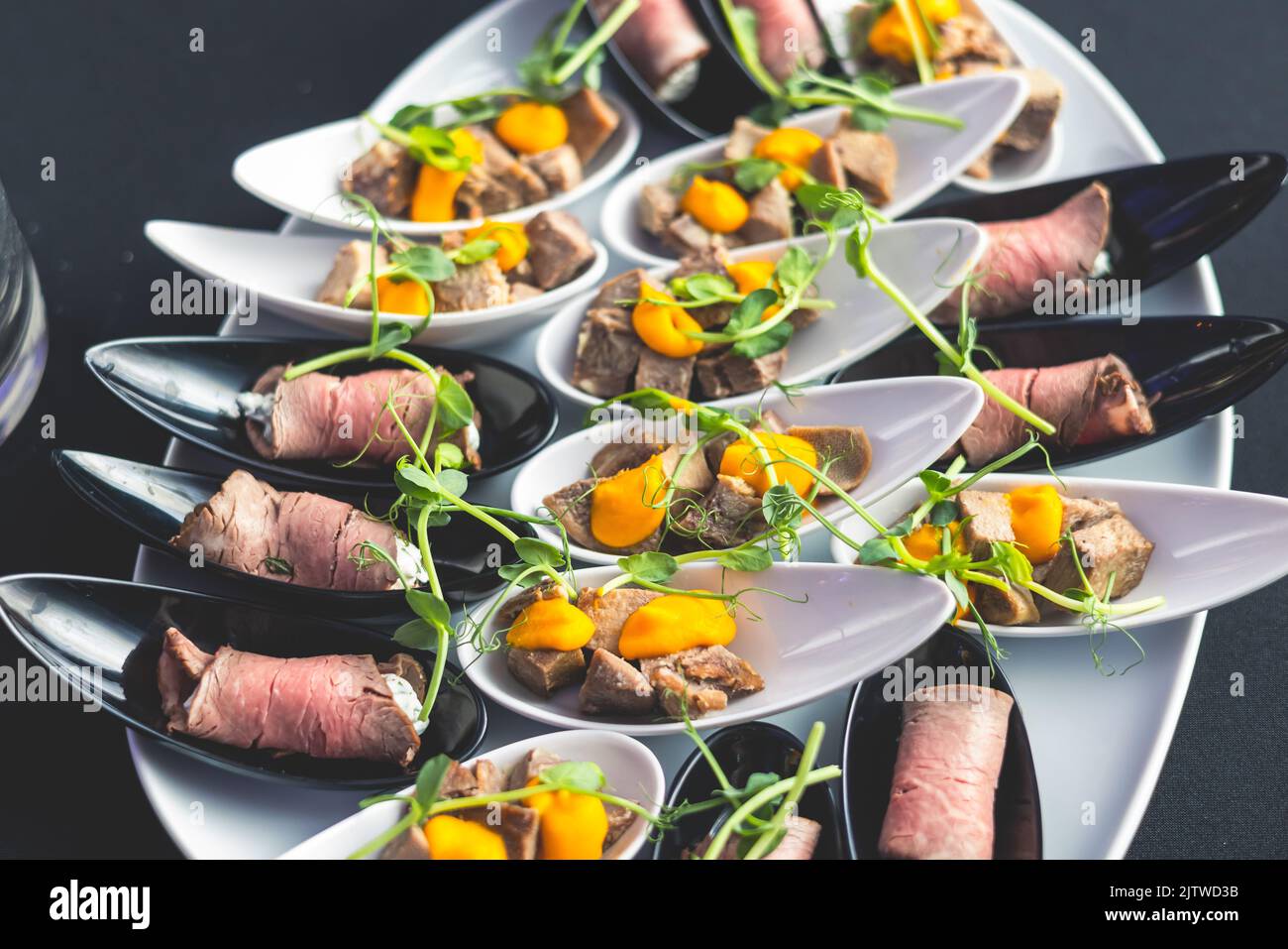 Luxury catering table, beautifully decorated banquet with variety of ...