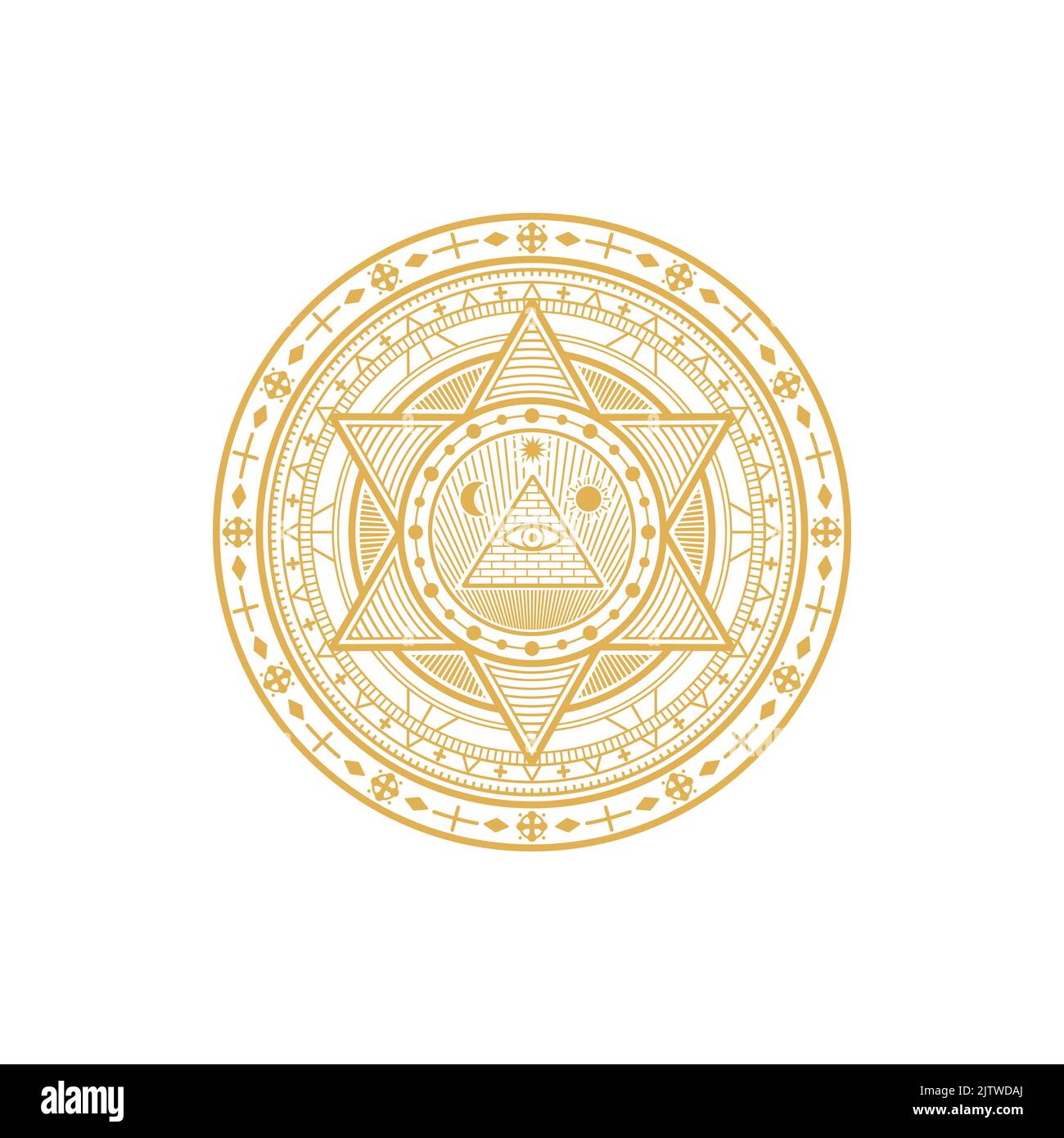 Esoteric amulet, mandala, magic talisman with pyramid, sun and moon ...