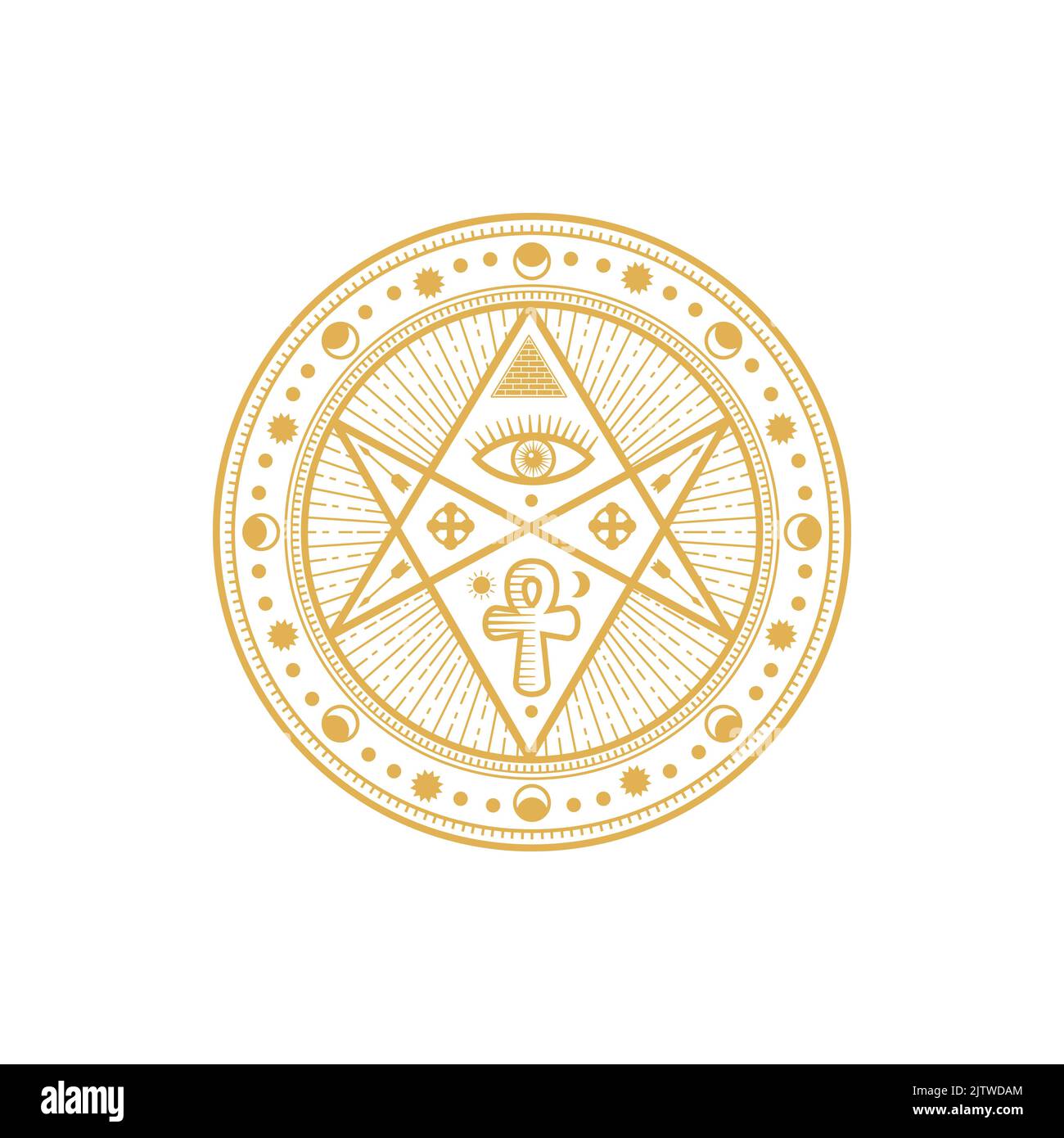 Tribal talisman, tarot sign with pyramid, eye and ankh, geometry circle ...