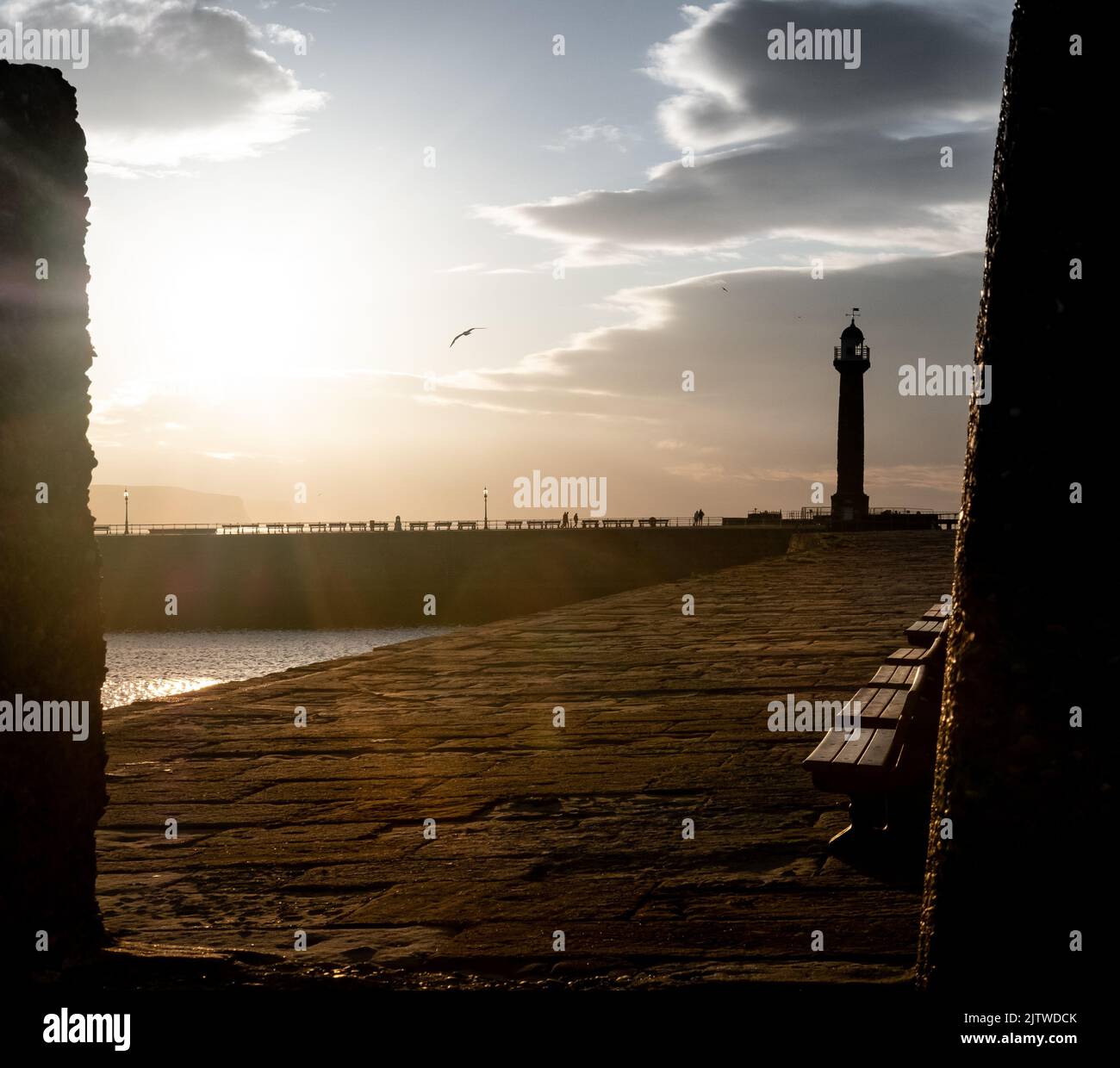 Silhouette of Whitby West Lighthouse Stock Photo - Alamy