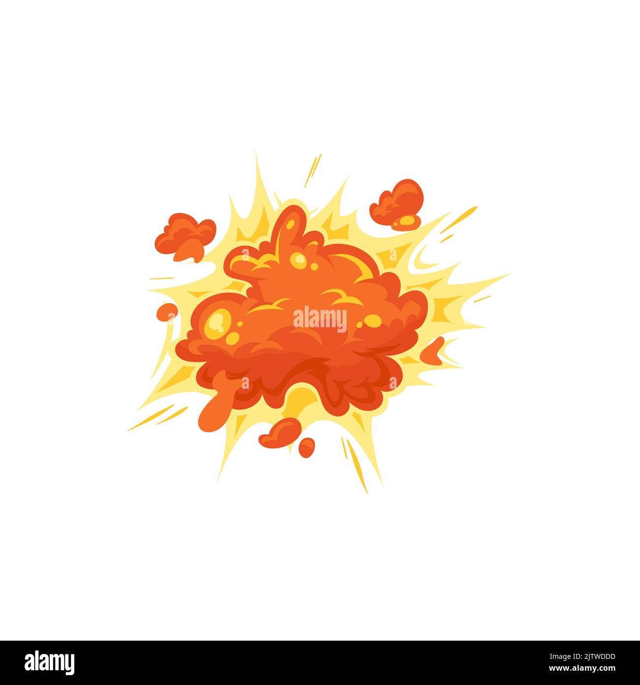 Inferno explode, destruction nuclear bomb isolated fiery burst flat cartoon icon. Vector fiery ...