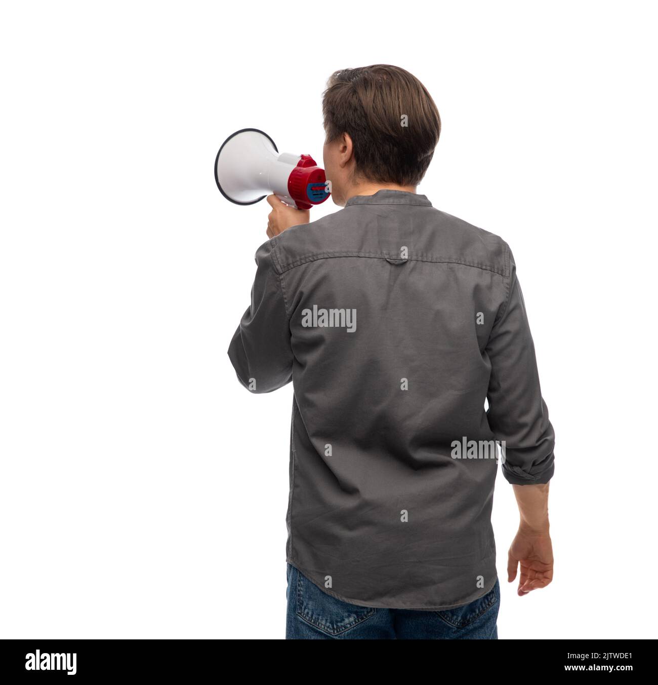 Man megaphone rear view hi-res stock photography and images - Alamy