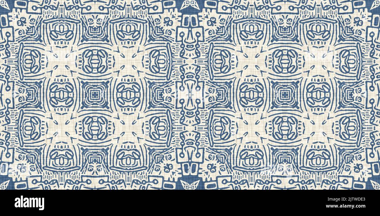 French blue linen effect geometric border pattern. Classic 2 tone ...