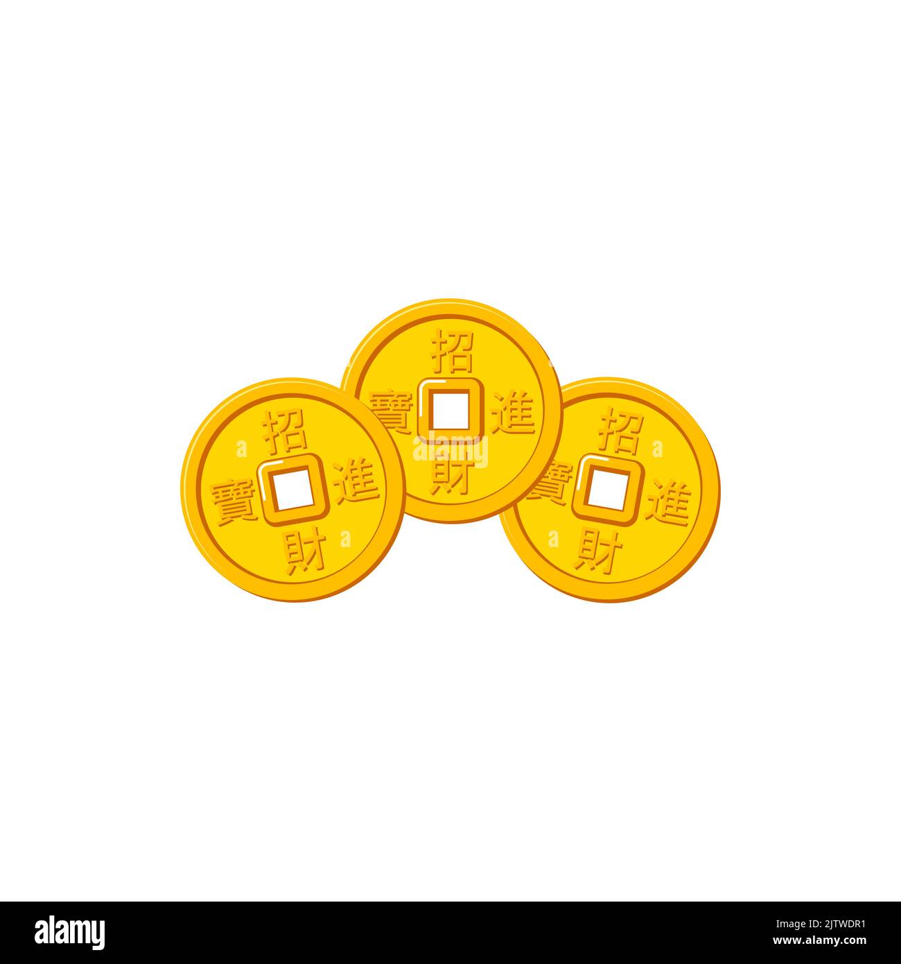 Golden chinese coins, vector china gold money with hieroglyphs. Lunar ...