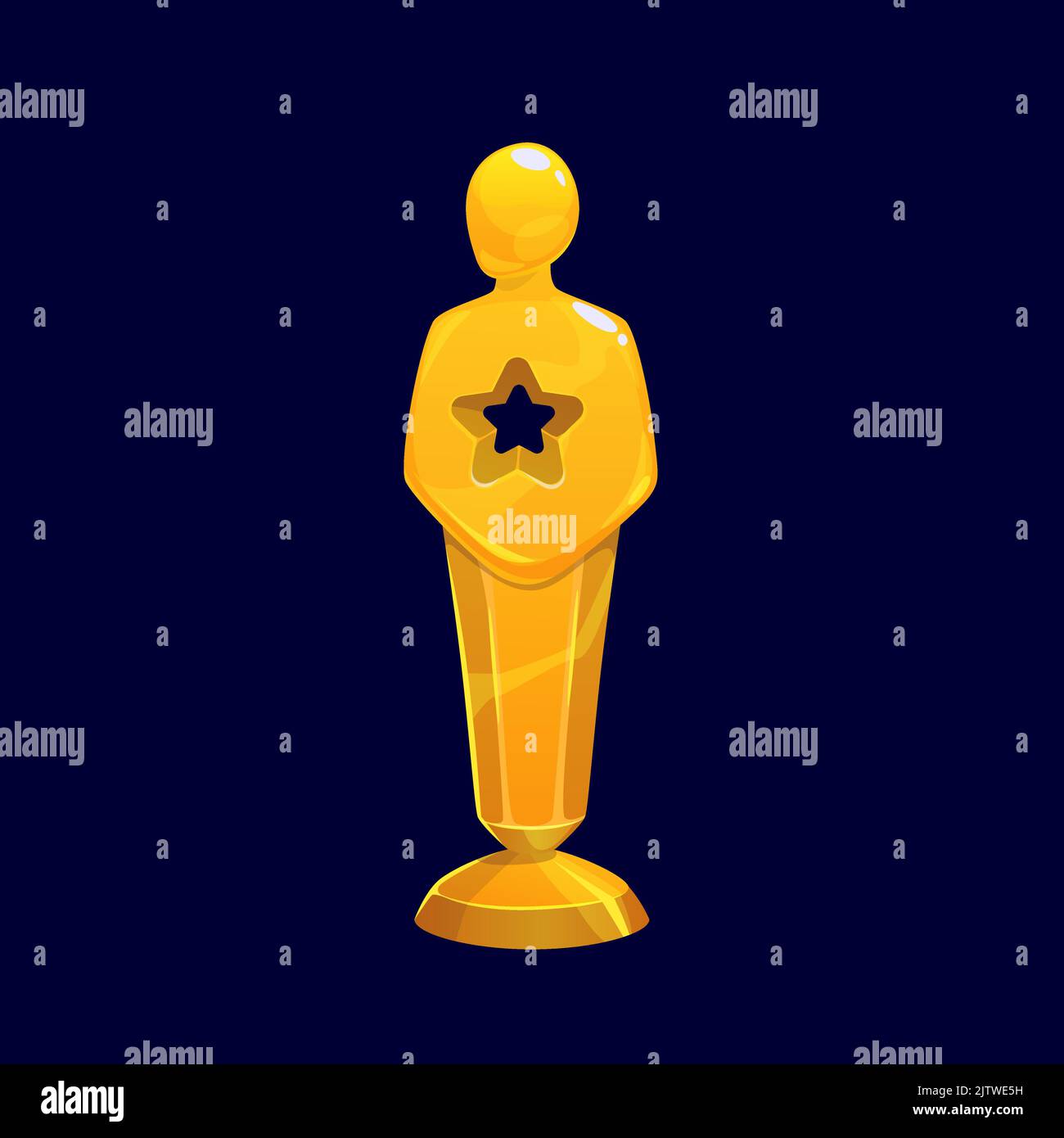 Gold award in shape of male statue with star on body isolated cartoon ...