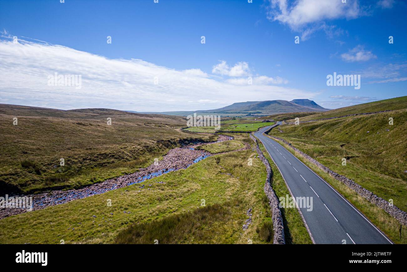 Road through the Yorkshire Dales National Park - aerial view Stock ...