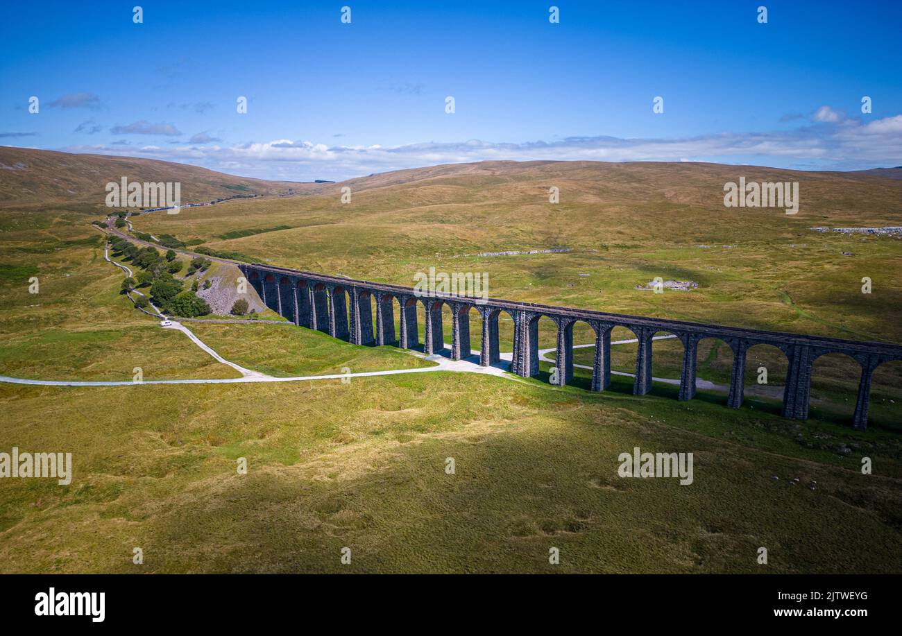Ribblehead Viaduct in the Yorkshire Dales National Park - aerial view ...