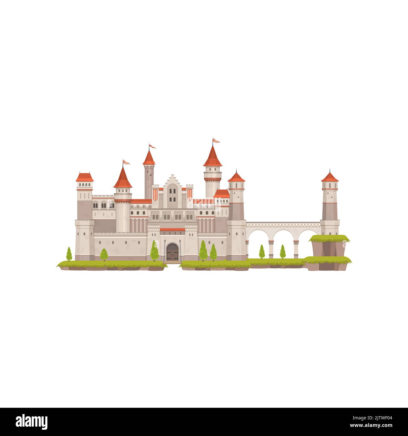 Fairytale Castle Isolated Fantasy Fortress Of Princess Vector Cartoon