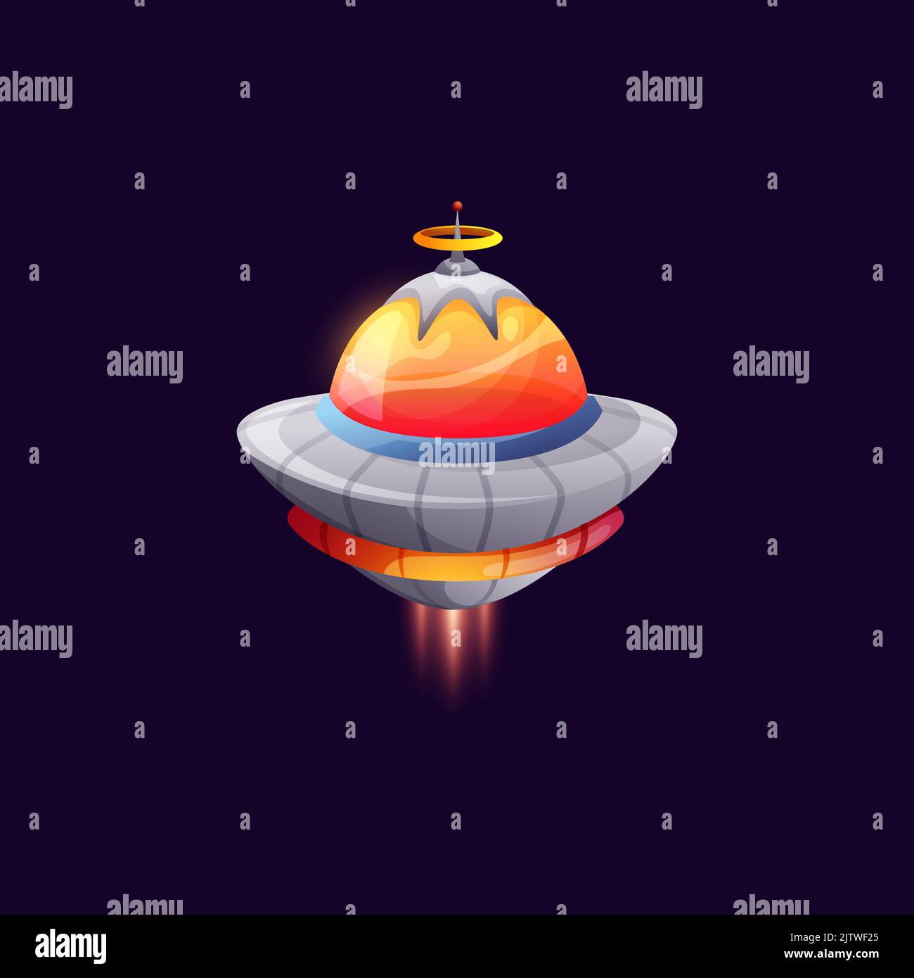 Animated rocketship shuttle, martian invaders spacecraft isolated ...