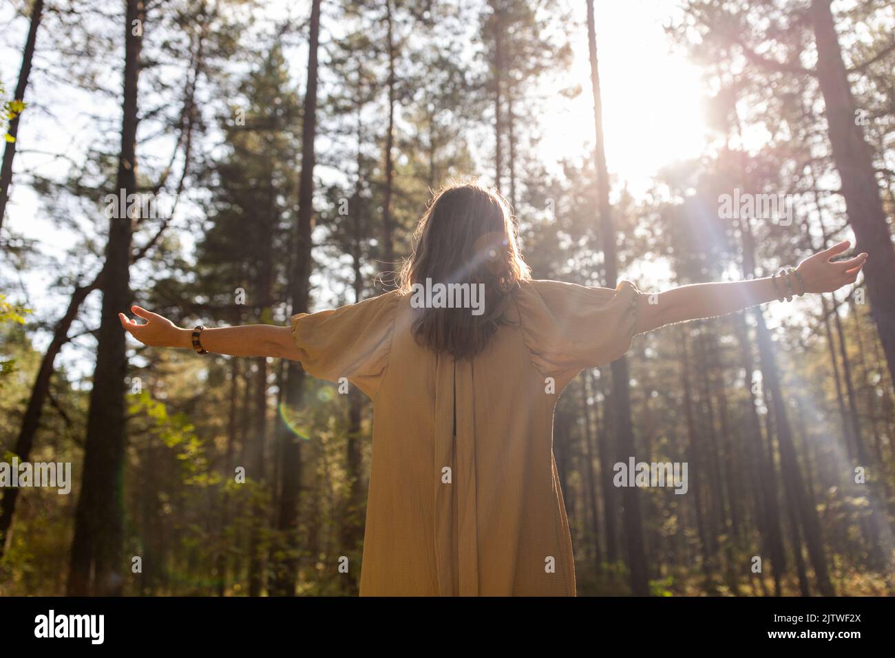 woman or witch performing magic ritual in forest Stock Photo - Alamy
