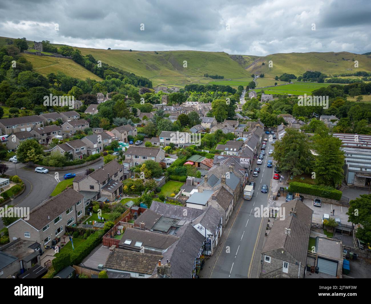 Aerial view over the city of Castleton in the Peak District Stock Photo ...
