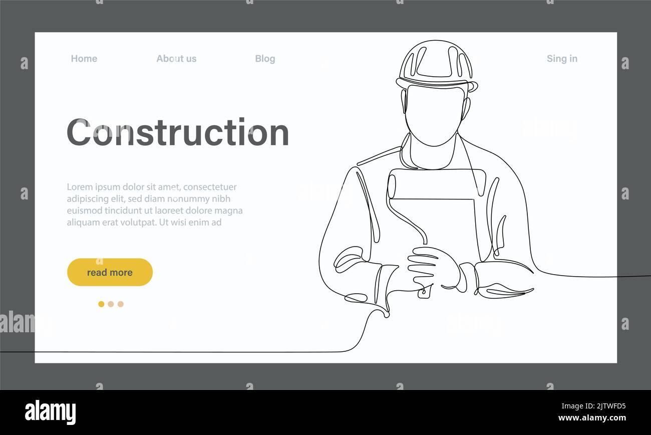 Vector landing page of architecture works with protective face masks ...