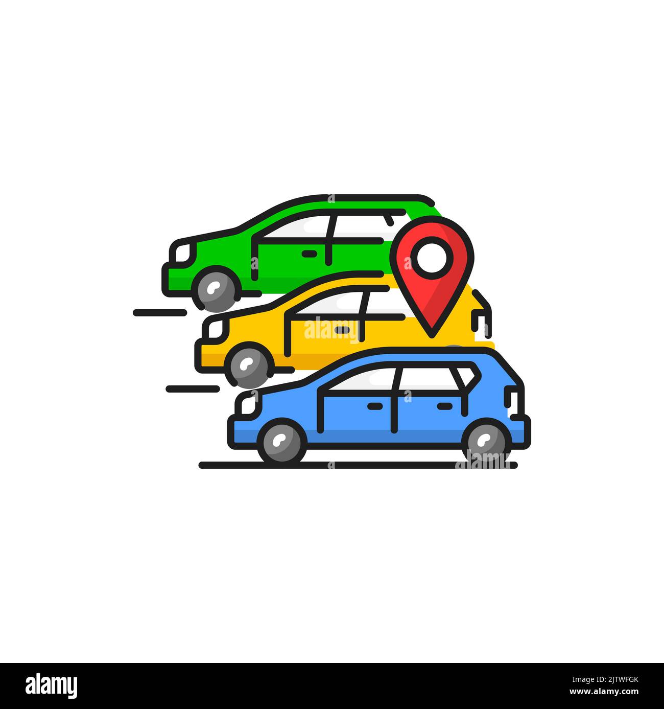 Carpool share service, car location sign on parking. Vector multiple ...