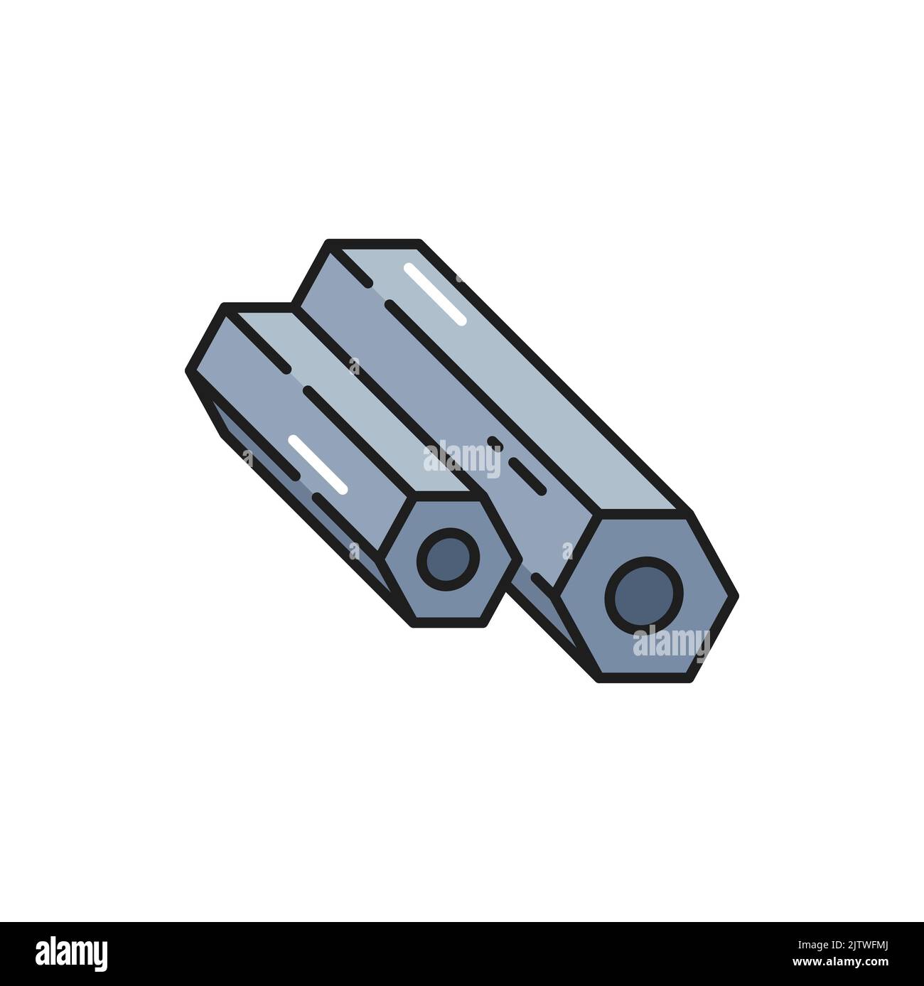 Aluminium rolled metal pipe pipeline, isolated armature outline icon ...