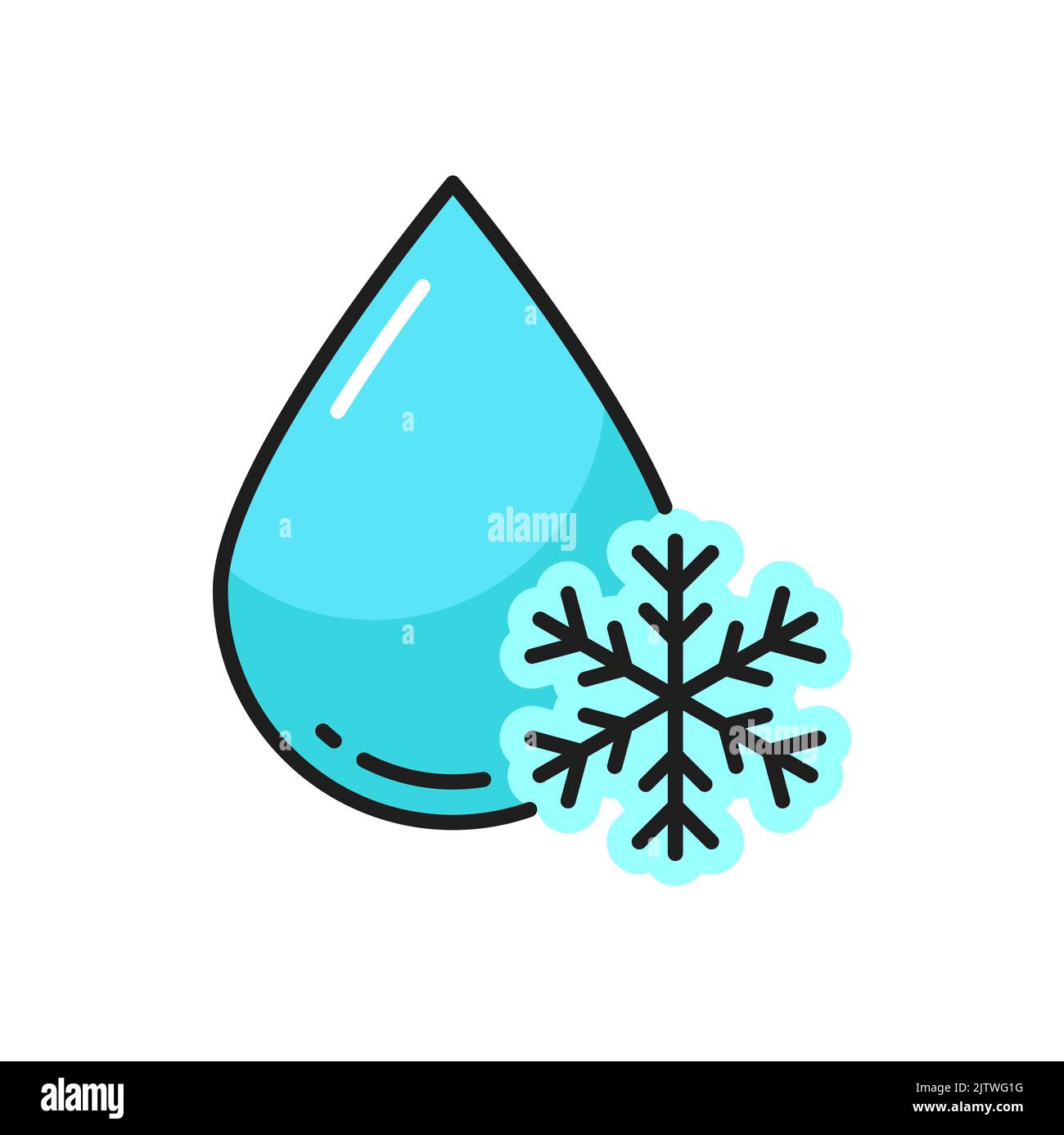 Drop with blue snowflake isolated outline icon. Vector freezing water ...