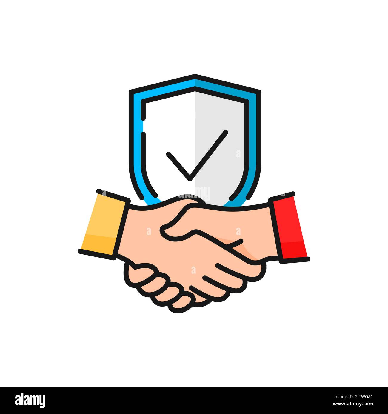 Handshake of two hands isolated transaction security color outline icon ...