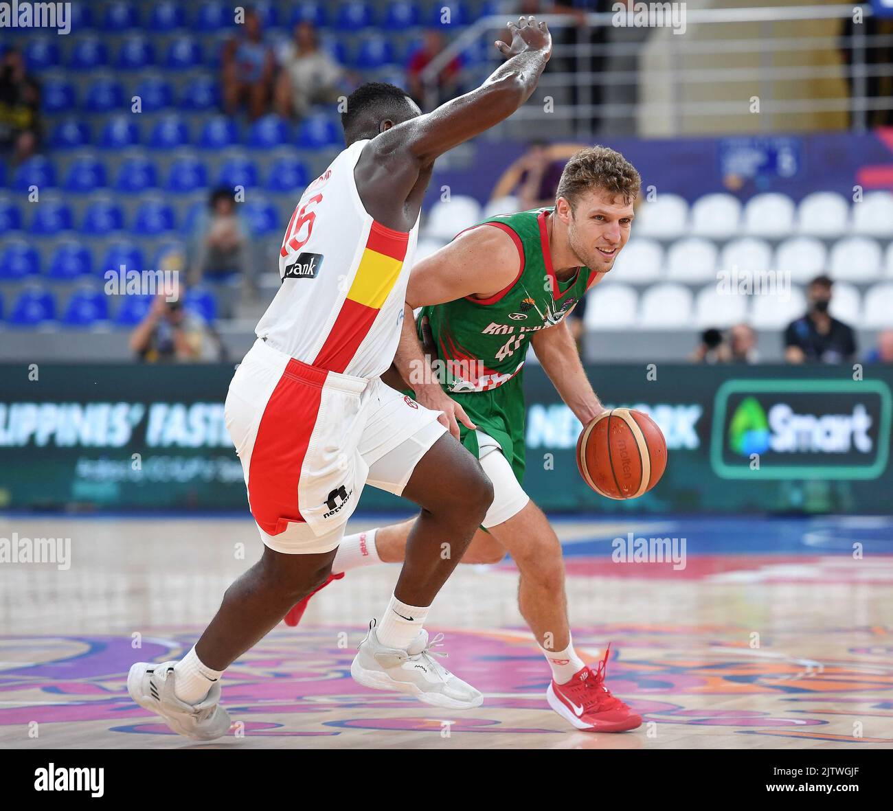 Tbilisi, Georgia. 1st Sep, 2022. Usman Garuba (L) of Spain defends ...