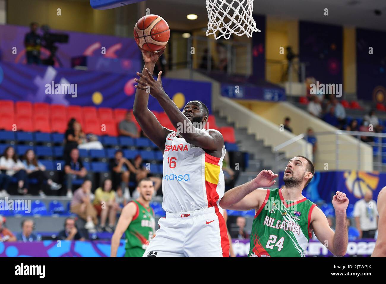 Tbilisi, Georgia. 1st Sep, 2022. Usman Garuba (top) of Spain goes for a ...