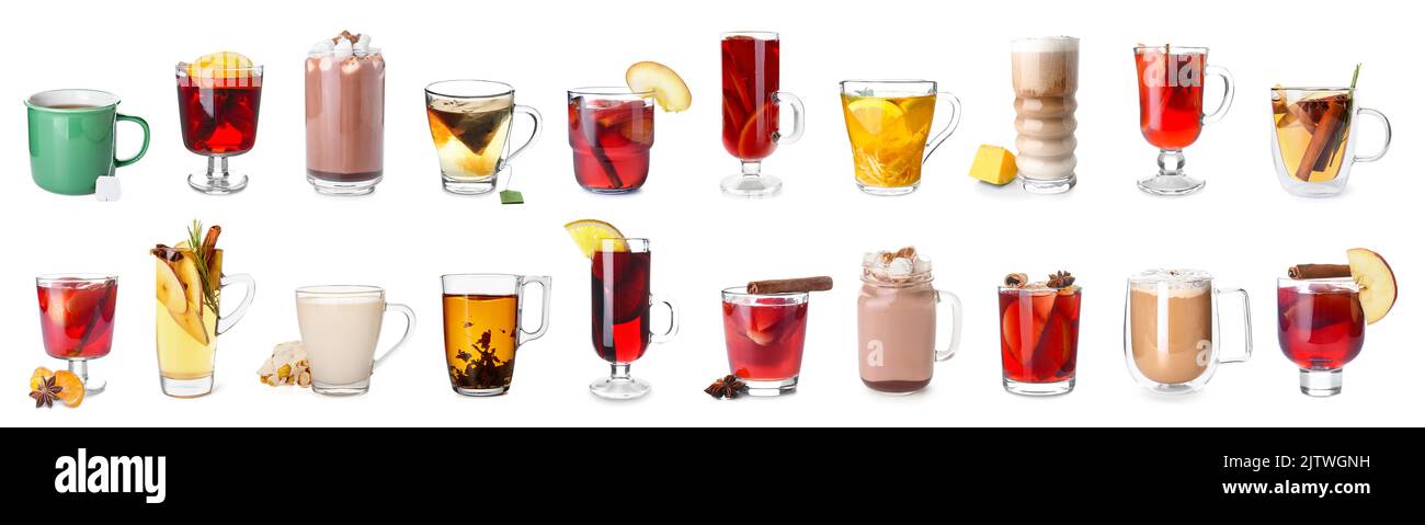 Collection of traditional hot beverages on white background Stock Photo ...