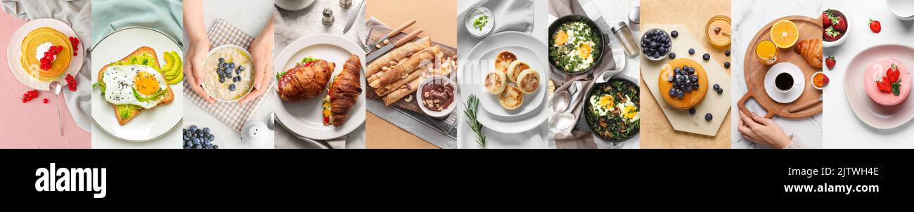 Collage of delicious breakfasts, top view Stock Photo - Alamy