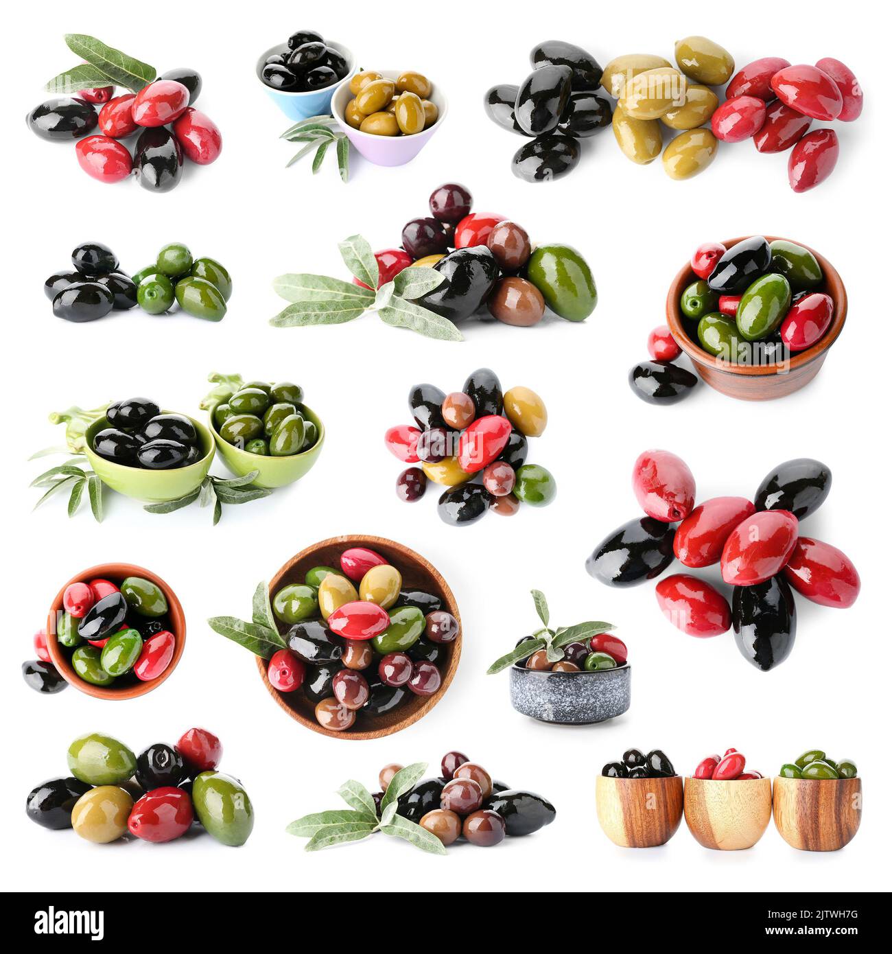 Different types of tasty olives isolated on white Stock Photo - Alamy