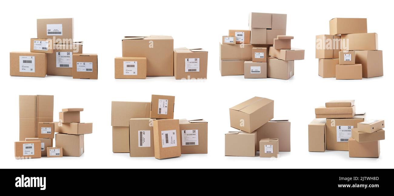 Set cardboard boxes parcels hi-res stock photography and images - Alamy