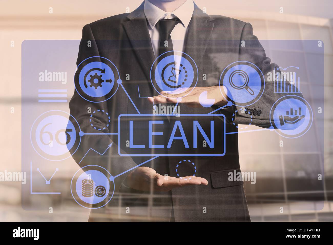 Businessman using virtual screen. 6 sigma concept Stock Photo - Alamy