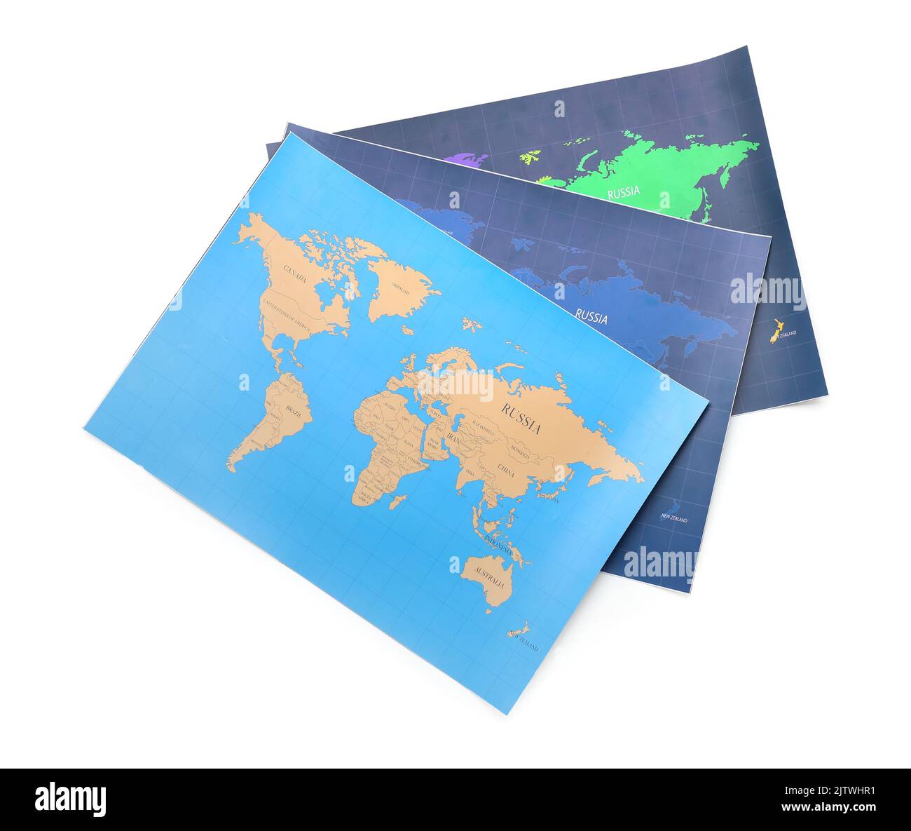 Different world maps isolated on white background Stock Photo - Alamy