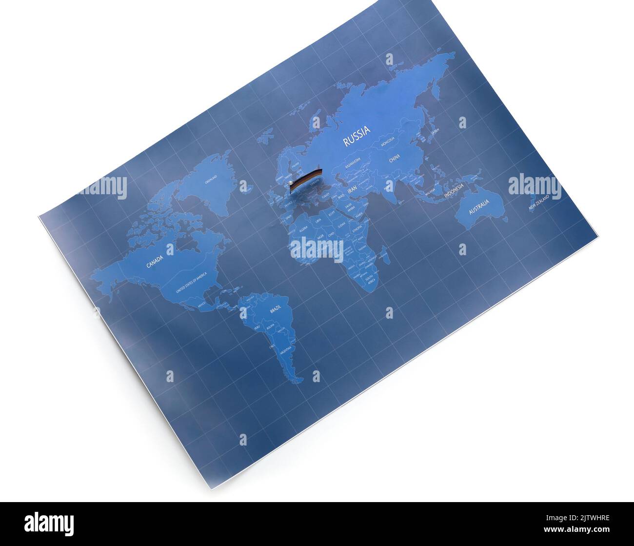 World map and pin isolated on white background Stock Photo - Alamy