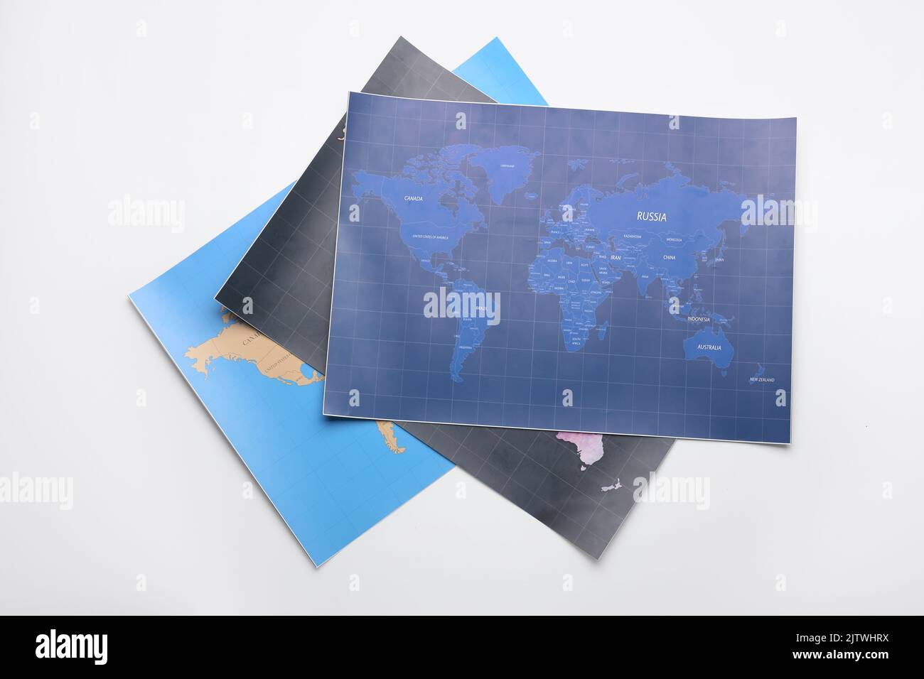 Different world maps isolated on white background Stock Photo - Alamy