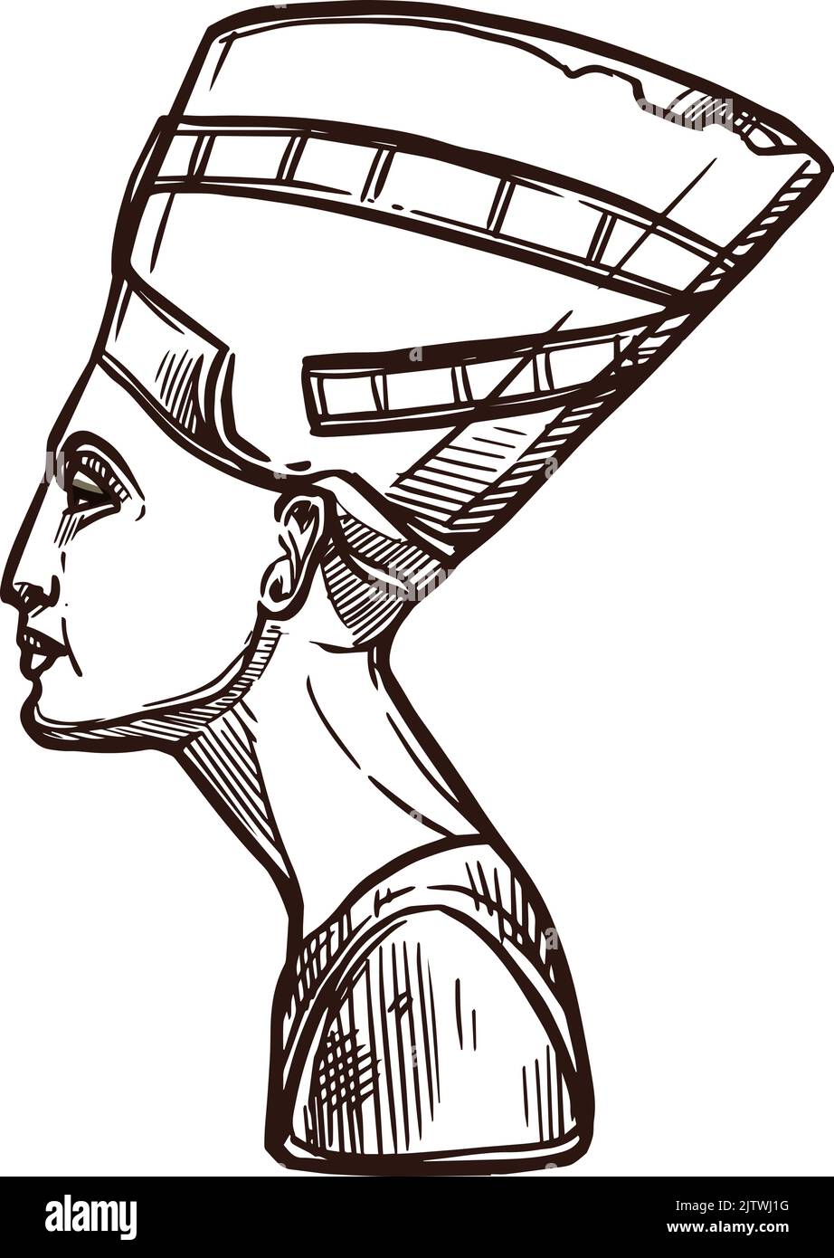 Nefertiti sketch, Ancient Egypt pharaoh queen, vector icon. Ancient ...