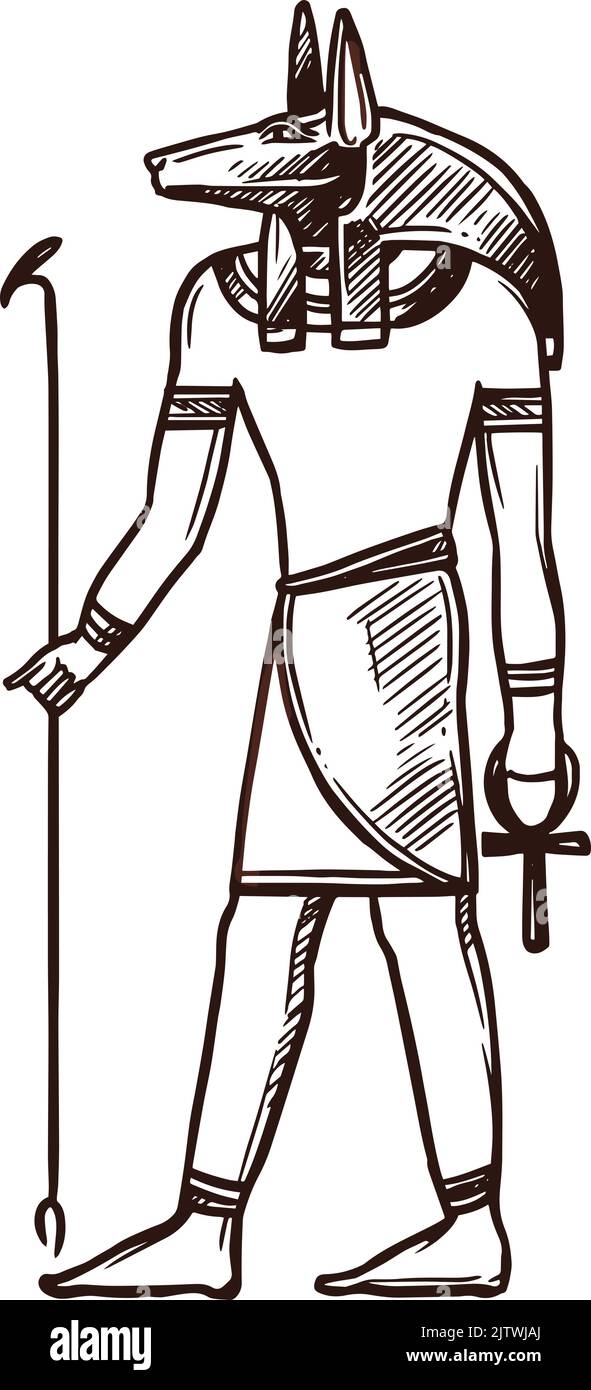Anubis sketch, Egyptian god and ancient Egypt deity, vector icon ...