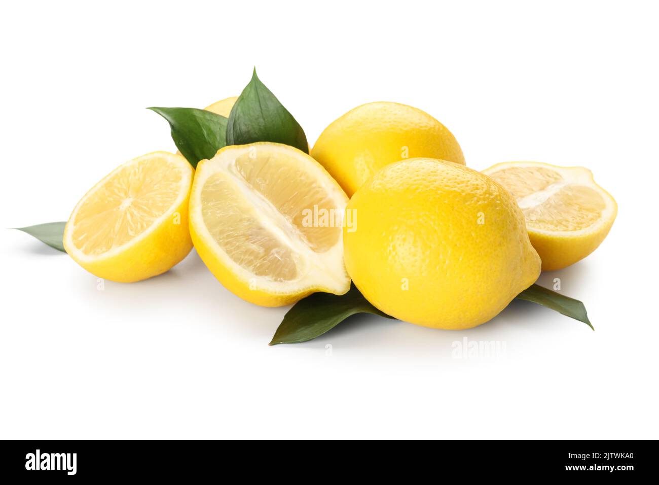 Heap of ripe lemons on white background Stock Photo - Alamy