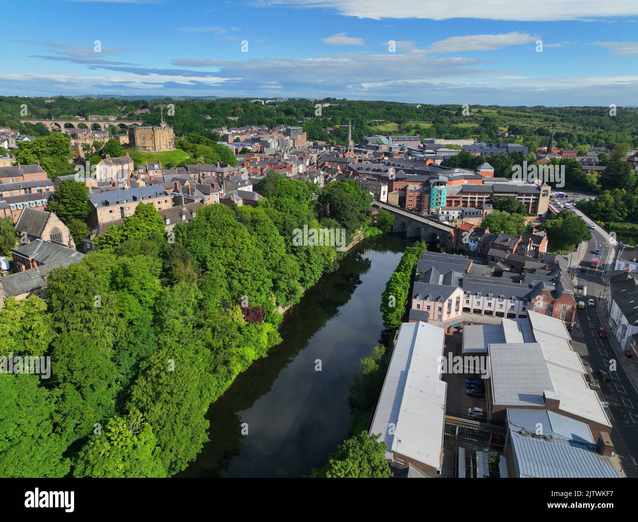 Historic city center of Durham aerial view including Elvet Bridge over ...