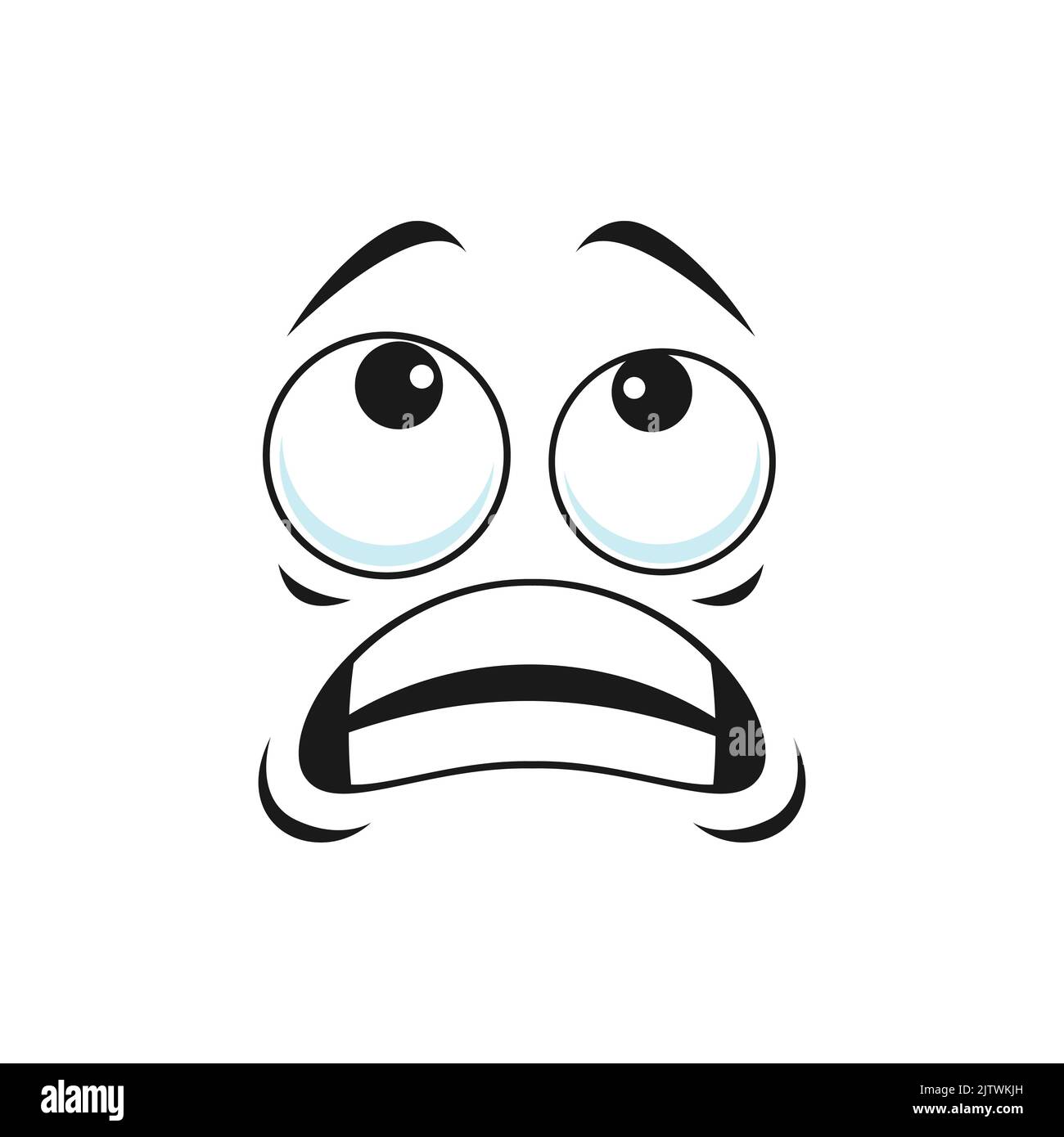 Cartoon face vector scared or upset emoji with open toothy mouth and eyes looking up. Funny ...