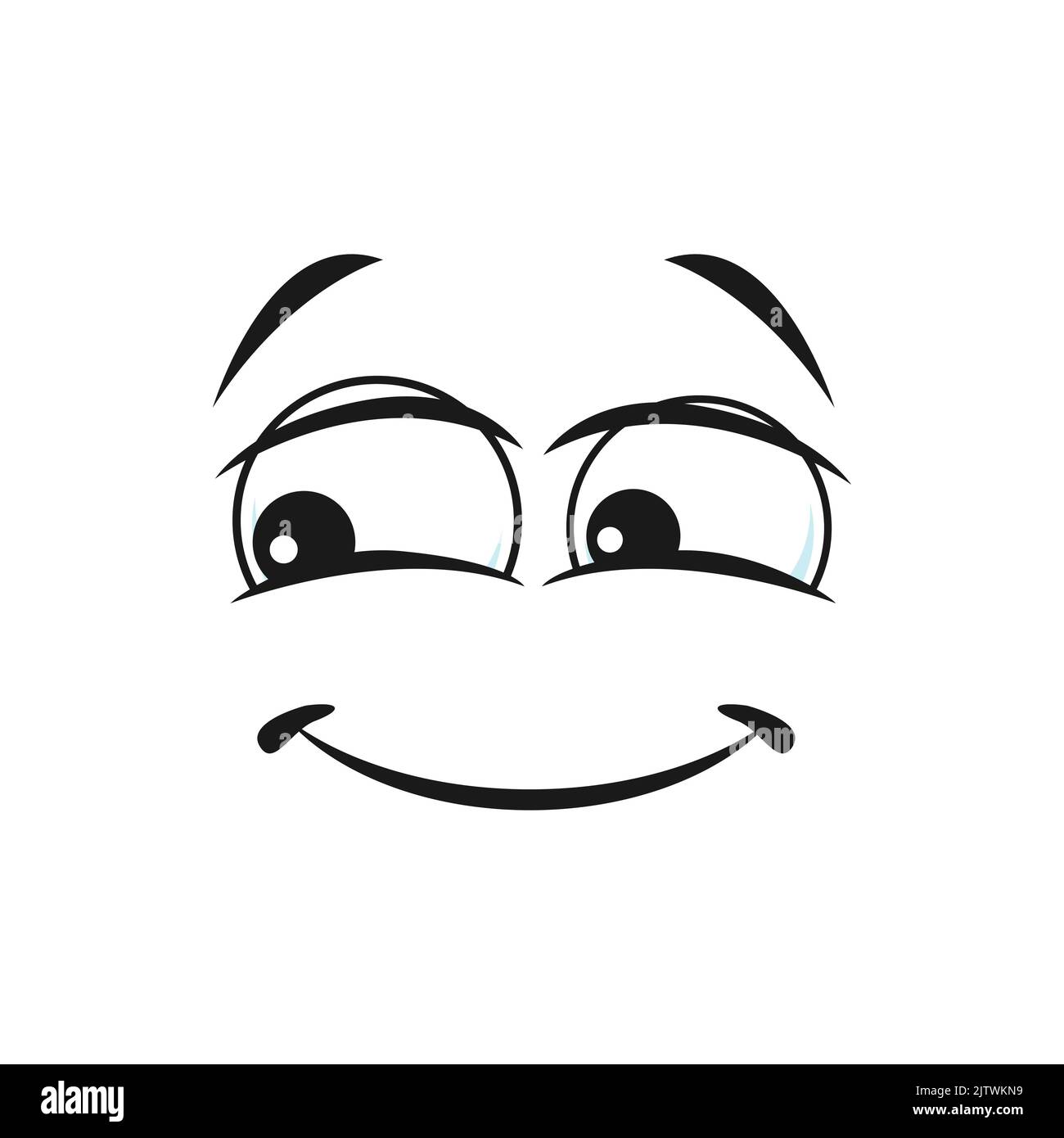 Cartoon Smiling Face Vector Funny Emoji With Friendly Thoughtful Smile