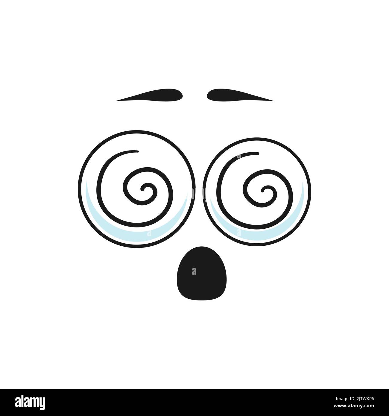 Hypnotized astonished cartoon face, vector surprised facial emoji with ...