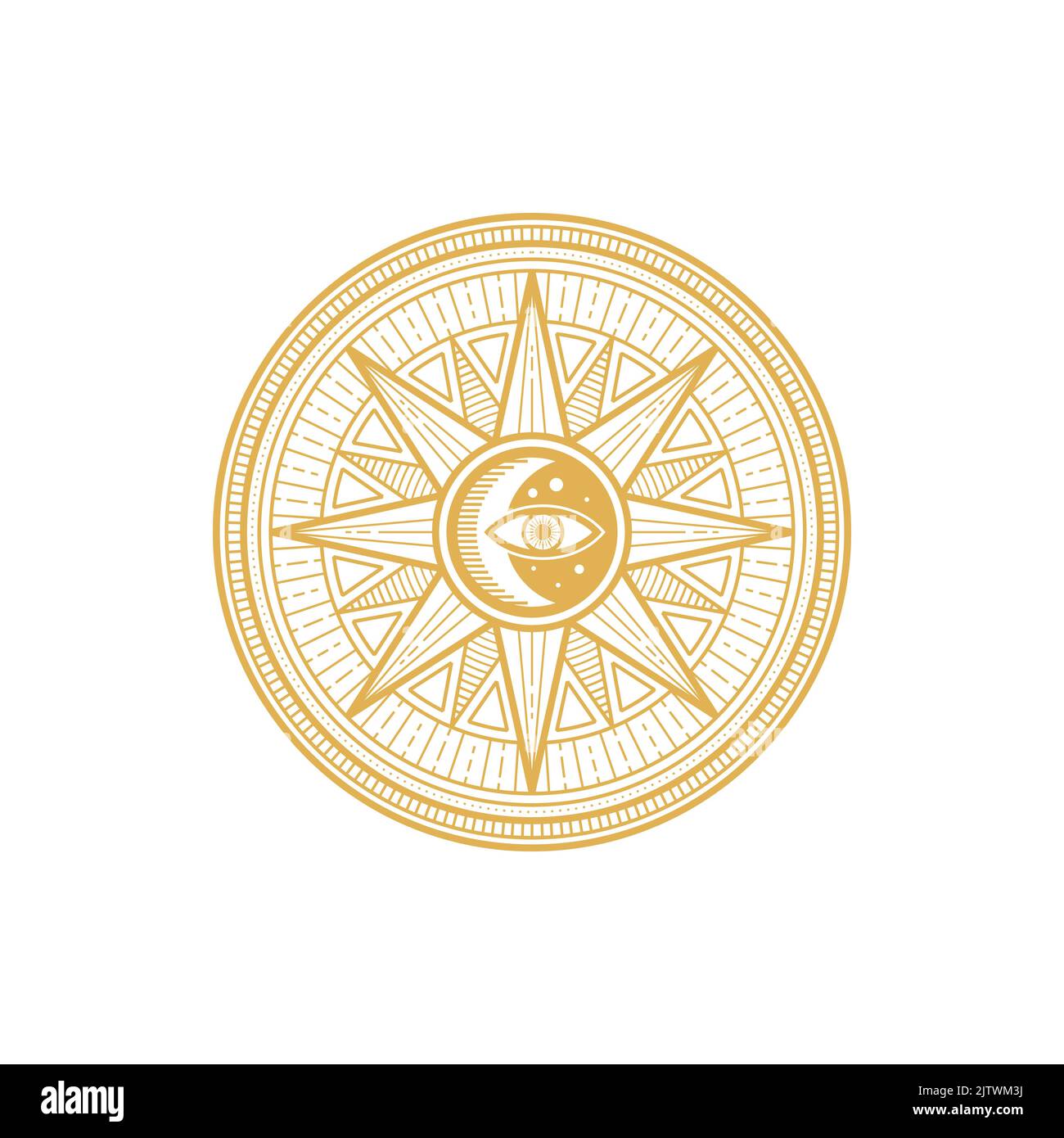 Tarot magic symbol, eye, star moon, round ethnic amulet isolated golden ...