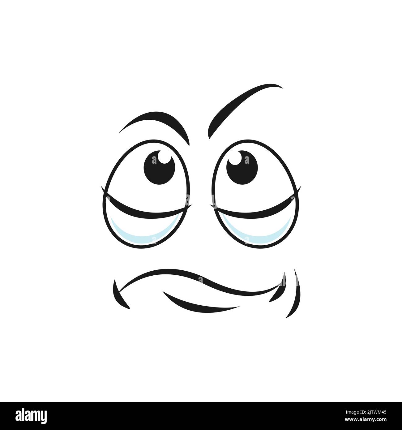 Cartoon thoughtful face, vector funny thinking emoji, tense facial ...