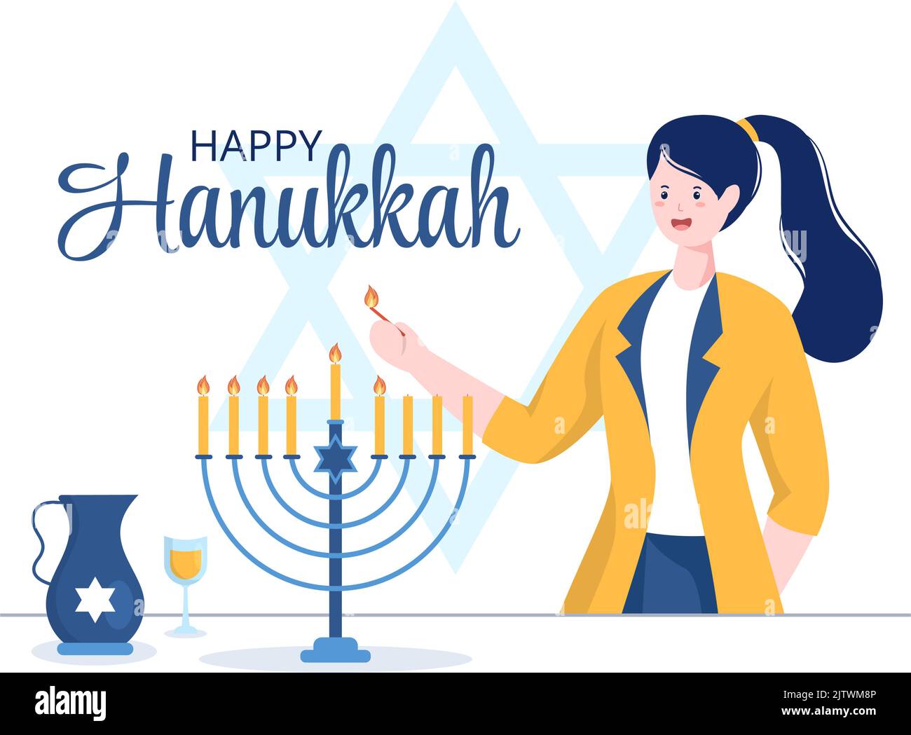 Happy Hanukkah Jewish holiday Template Hand Drawn Cartoon Flat ...