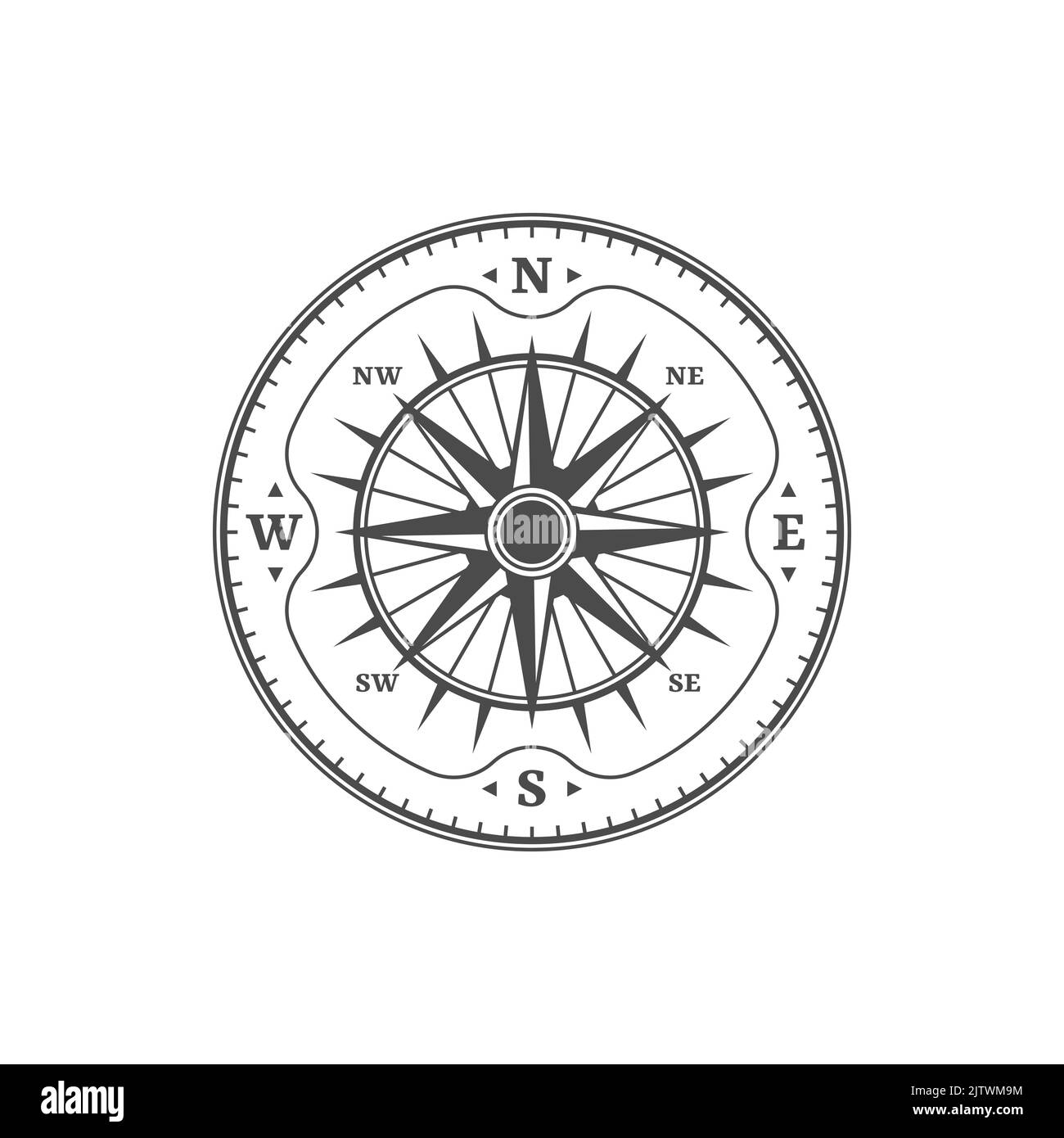 Sailor compass, nautical journey symbol. Windrose star pictogram ...