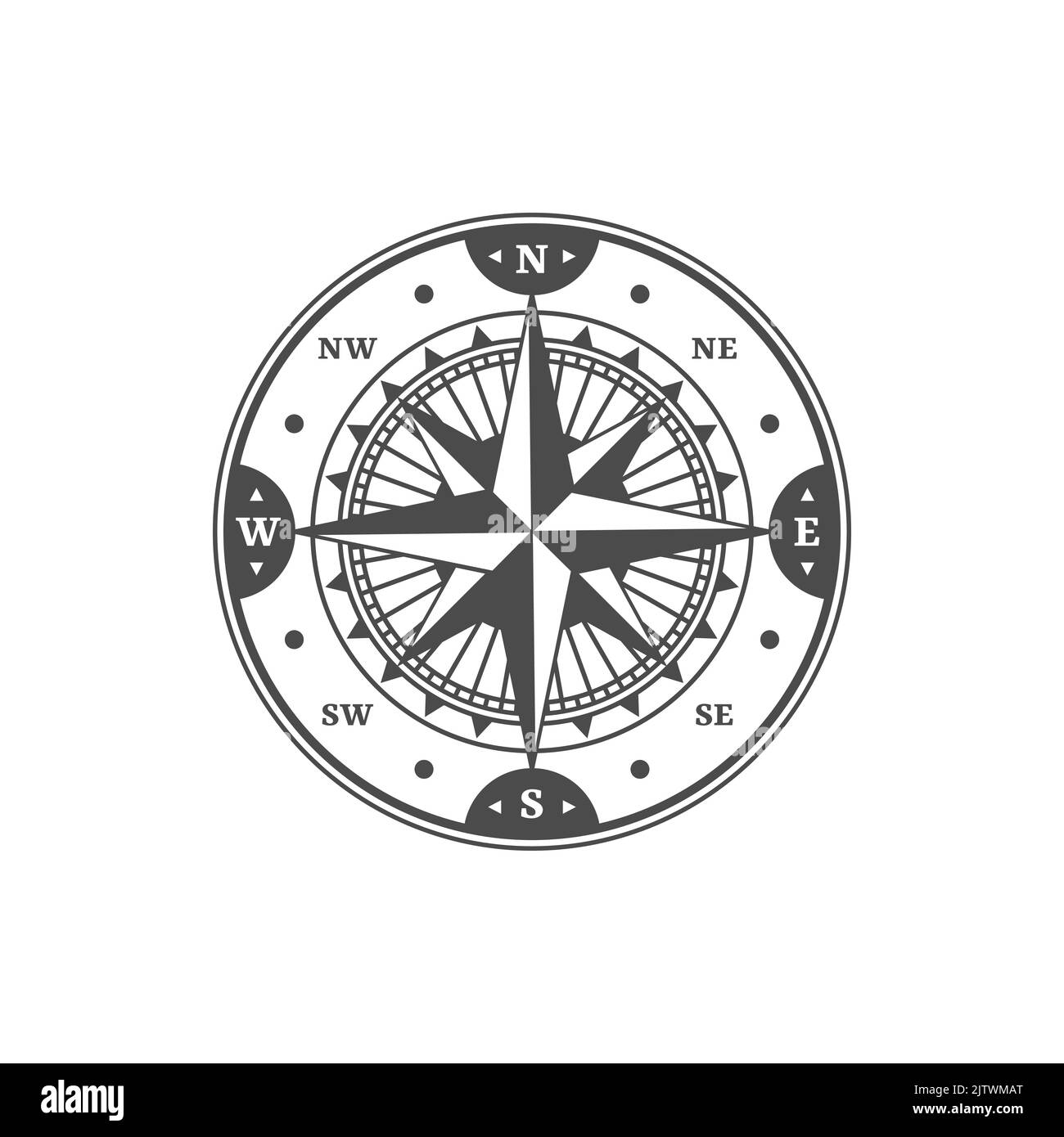 Ancient compass with windrose star symbol. Rose wind medieval sign ...